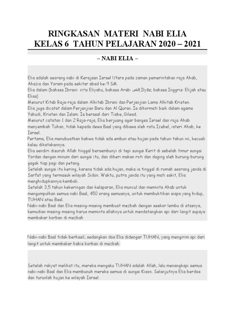 Ok Ringkasan & Tugas Nabi Elia | PDF