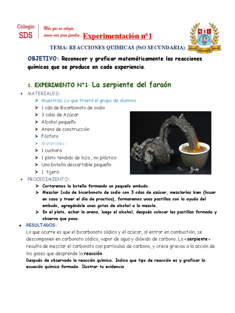 EXPERIMENTO - REACCIONES QUIMICAS - 5TO DE SECUNDARIA | PDF | Redox ...
