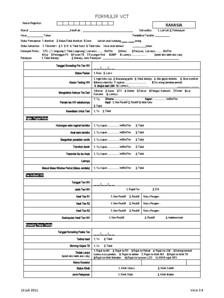 02a. FORM - VCT - 3 - 4 | PDF | Kesehatan Holistik