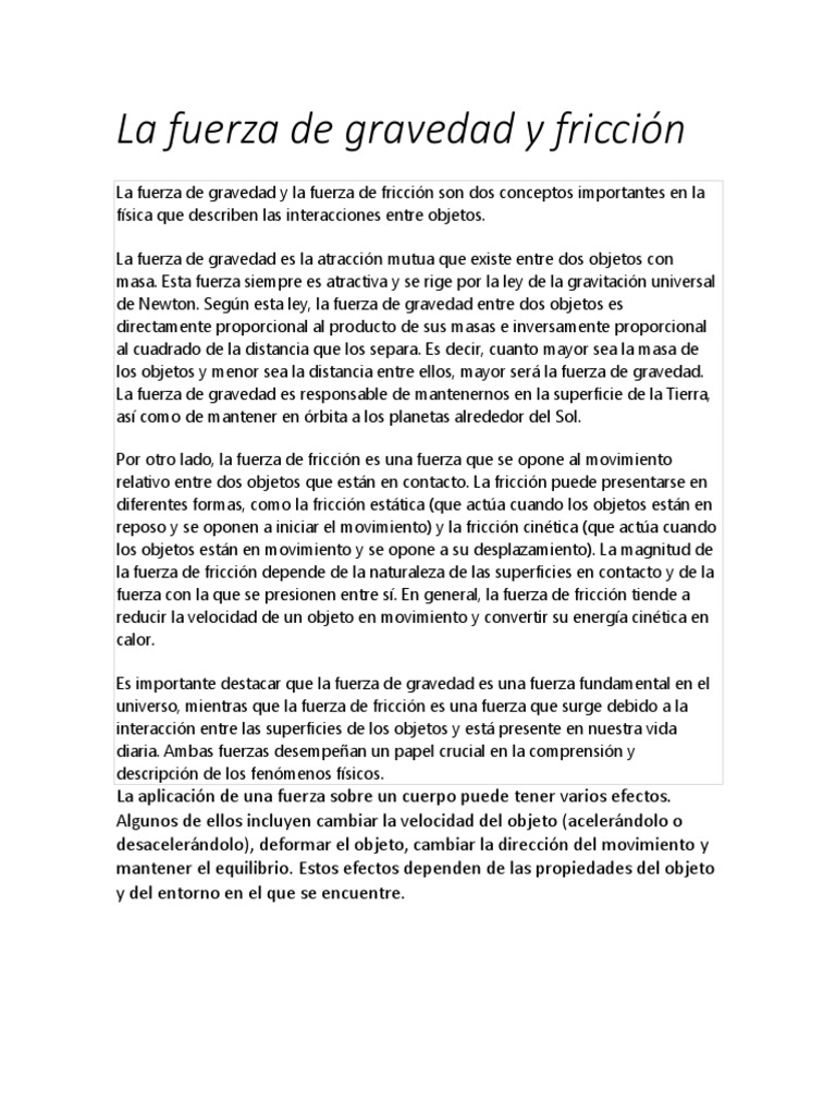 La Fuerza de Gravedad y Fricción | PDF | Ciencia y matemáticas | Filosofía