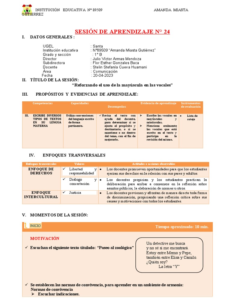 Sesión El Uso de La Mayúscula en Los Nombres | PDF | Evaluación