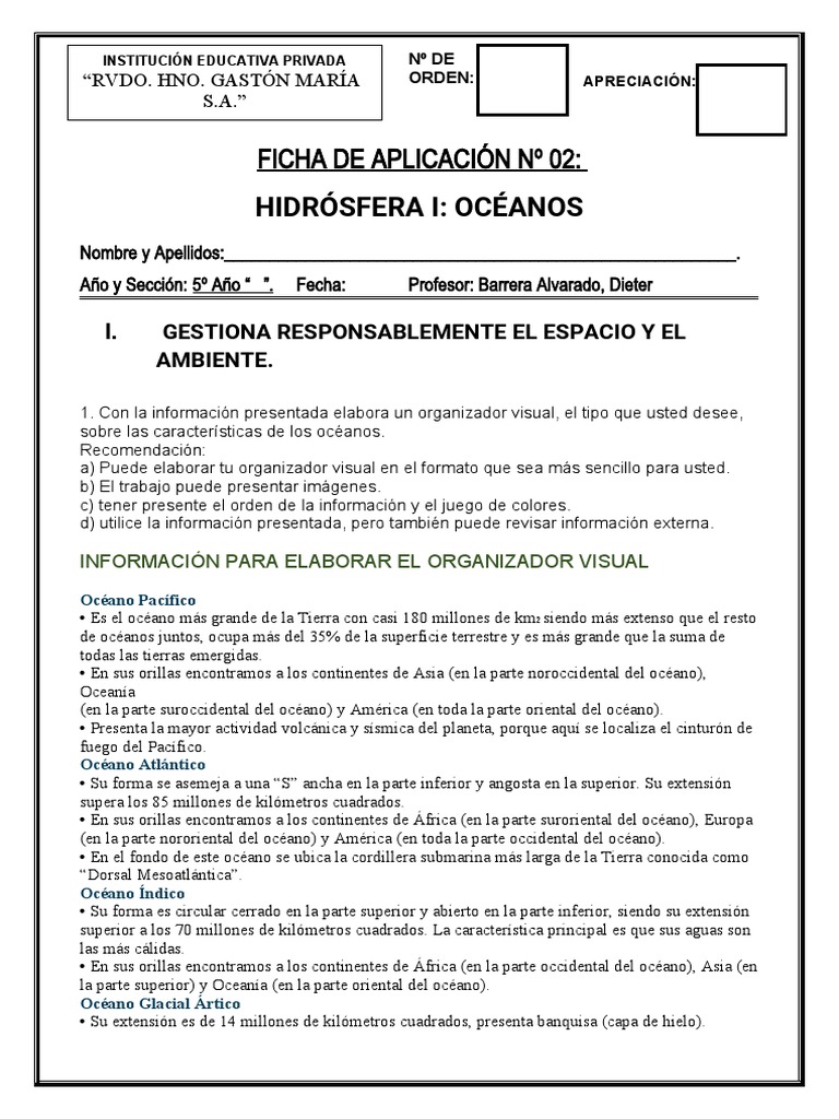 Actividad Hidrósfera I Océanos | PDF | Océanos | Tierra