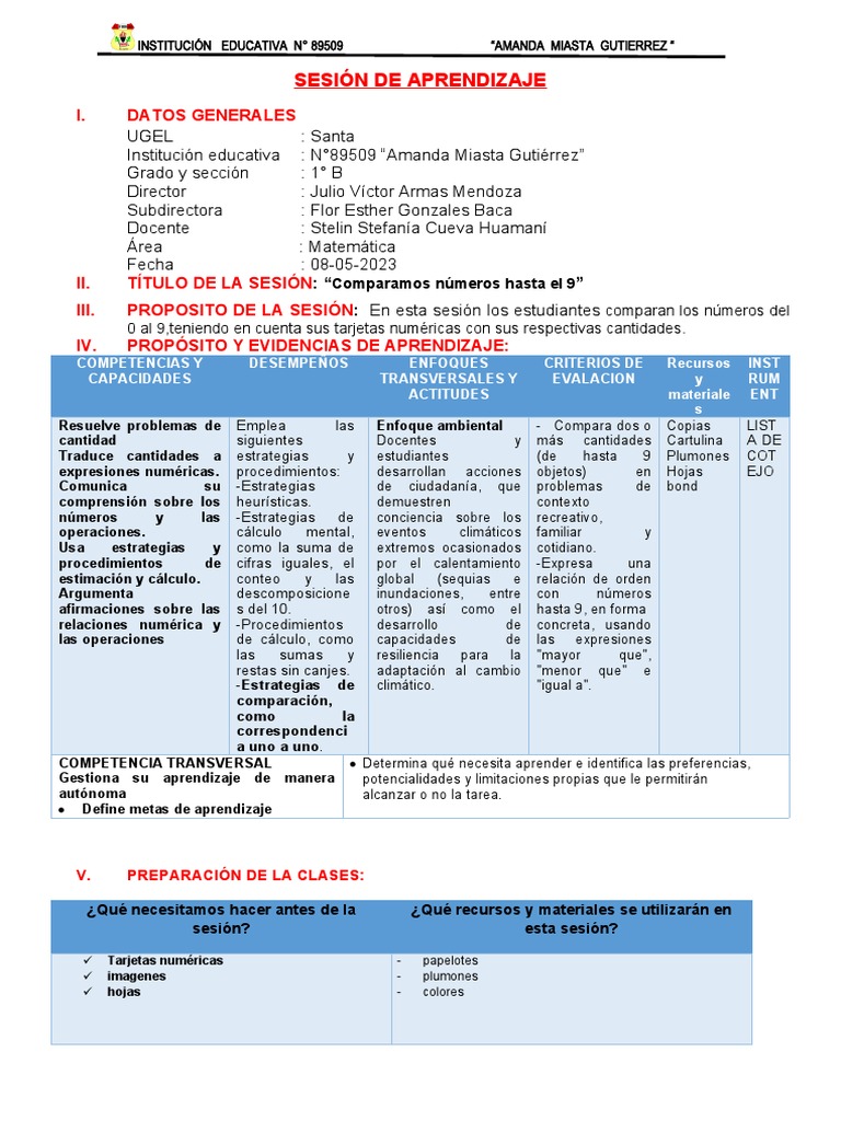 Sesion de Matematica-08-05 | PDF | Aprendizaje | Cognición