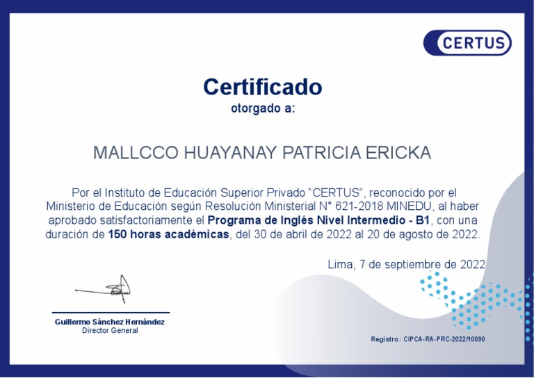 Certificado de Ingles | PDF