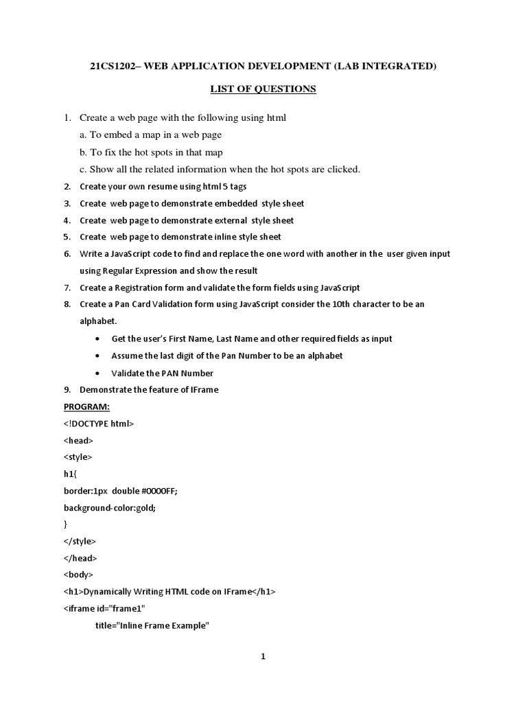 Web Application Development Lab Tasks | PDF | World Wide Web | Internet & Web