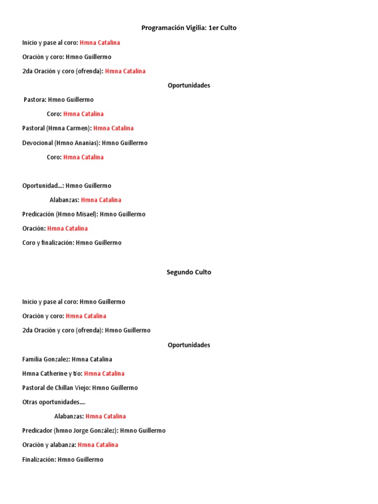 Programación Vigilia | PDF