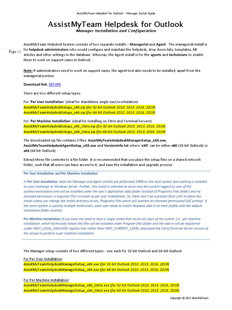 Helpdesk Manager Install Guide | Download Free PDF | Windows Registry | Microsoft Outlook