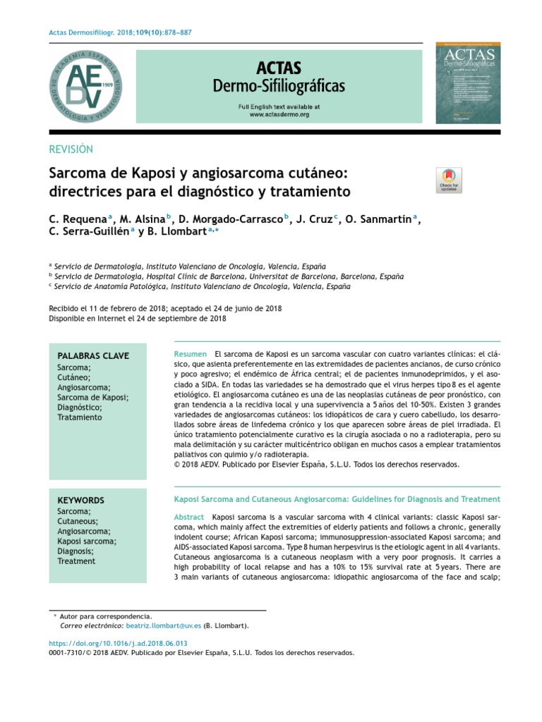 Sarcoma de Kaposi y Angiosarcoma Cutáneo: Directrices para El ...