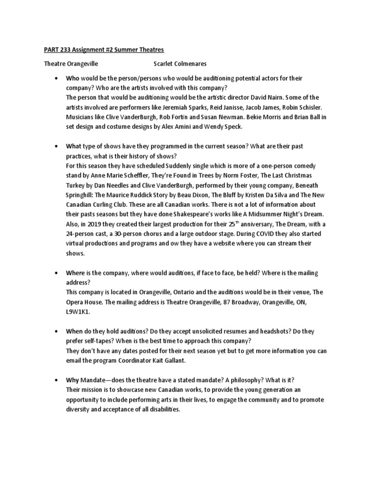 Theatre Assignment #2 | PDF | Theatre | Performing Arts