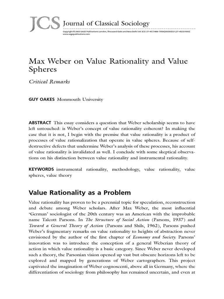 Max Weber On Value Rationality and Value | Download Free PDF ...