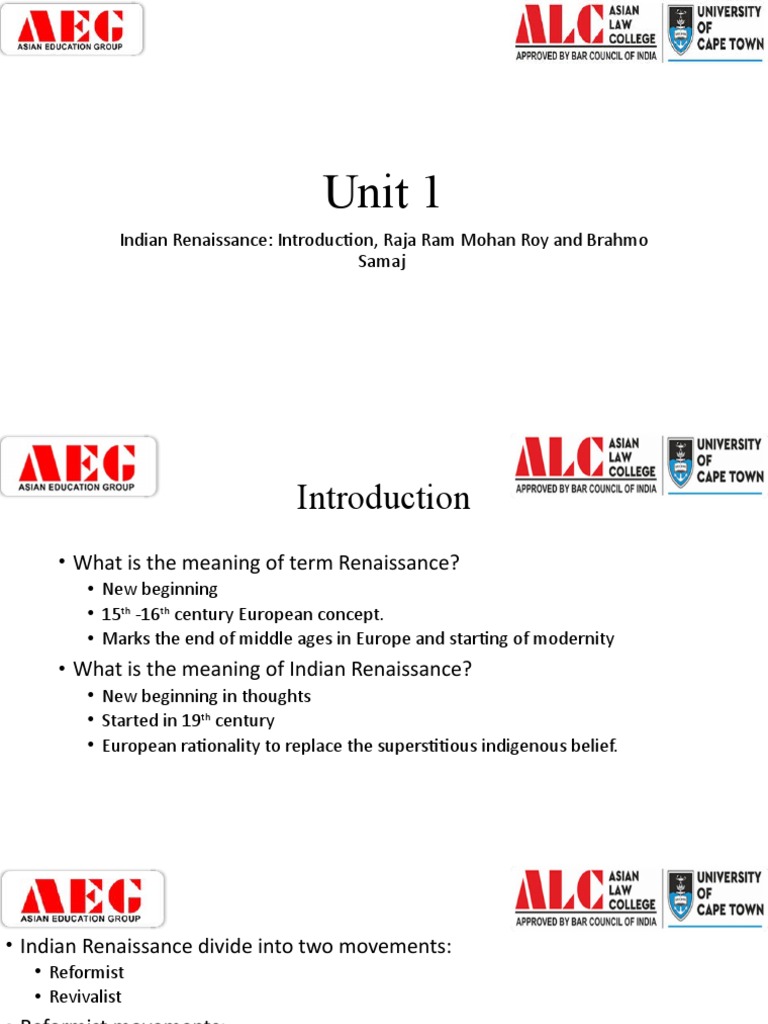 Unit 1 Indian Renaissance and Socio-Cultural Awakening Revision | PDF ...
