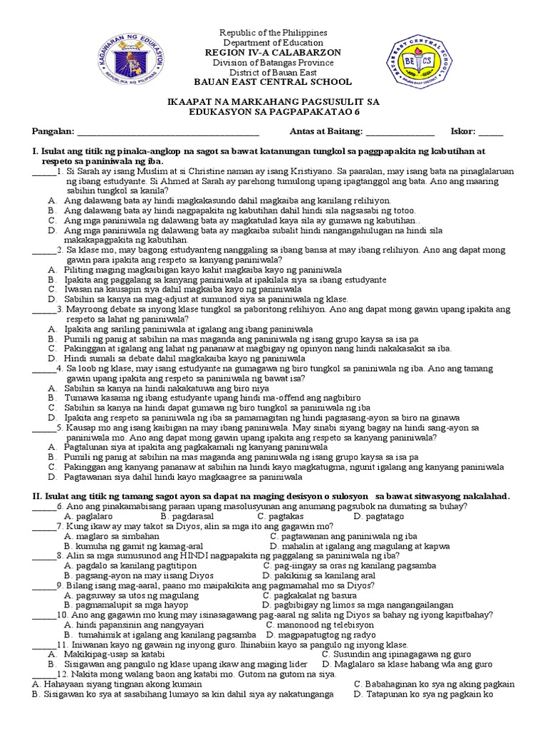 Fourth Quarter Examination in Esp 6 | PDF