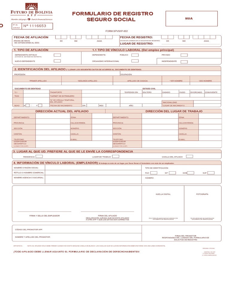 Formulario de Registro AFP PDF | PDF