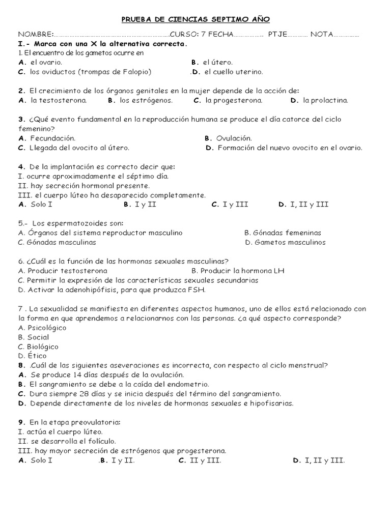 PRUEBA DE CIENCIAS SEPTIMO AÑO (Autoguardado) .Docx123 | Descargar ...