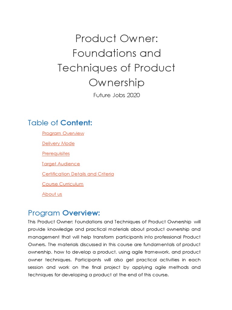 Lesson Plan - PRODUCT OWNER - FOUNDATIONS AND TECHNIQUES | PDF | Scrum ...
