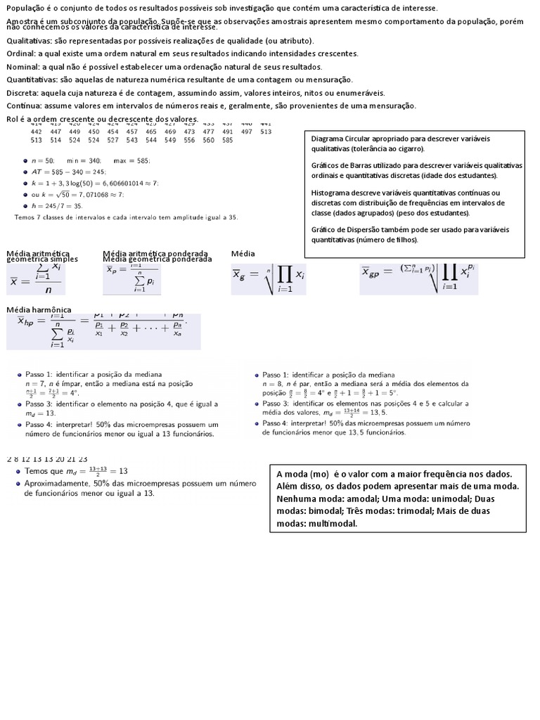 Resumo Probabilidade | PDF | Modo (Estatística) | Média