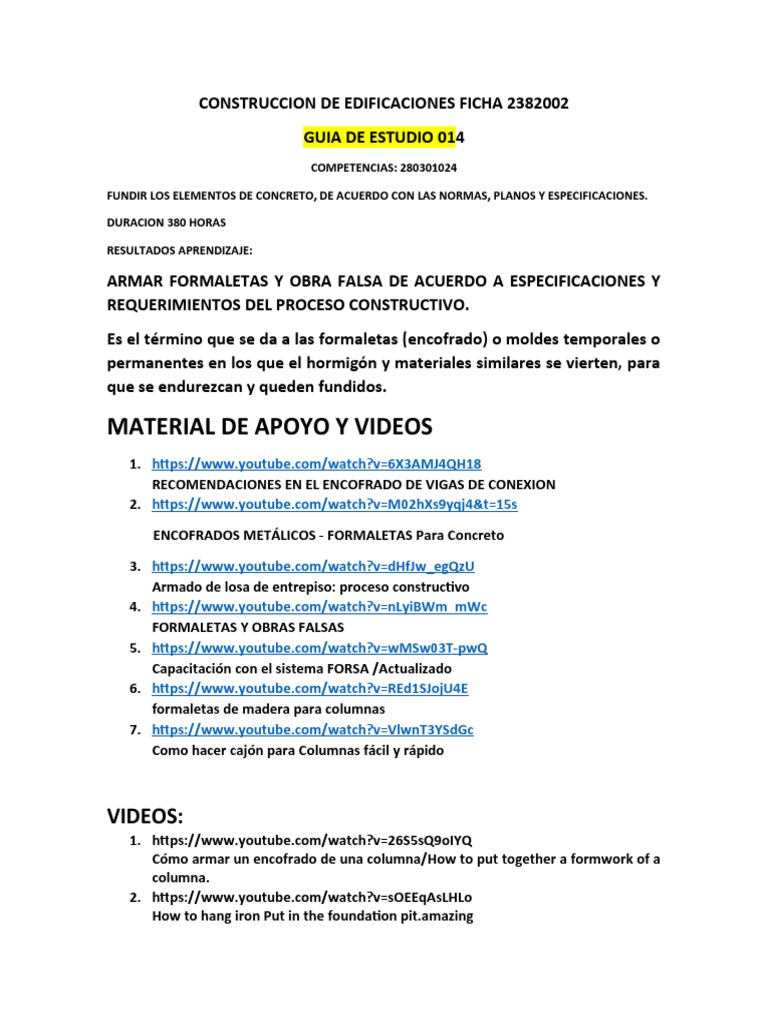 Guía de Encofrado y Formaletas | PDF | Hormigón | Ingeniería estructural