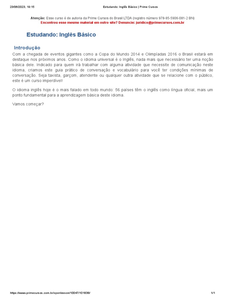 Estudando Inglês Básico Introdução | PDF