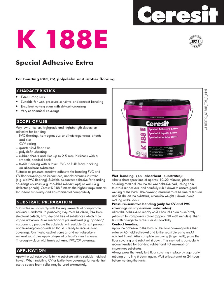 Ceresit K 188 E Adhesive Guide | PDF | Flooring | Waste