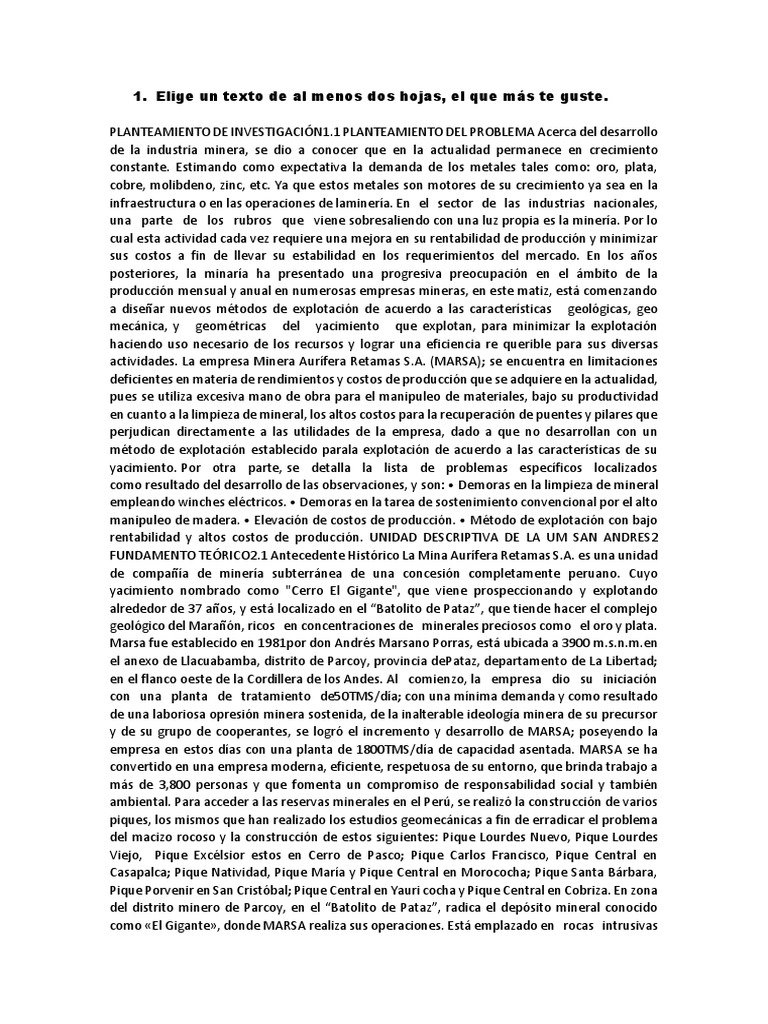 Elige Un Texto de Al Menos Dos Hojas | PDF | Minería | Economias