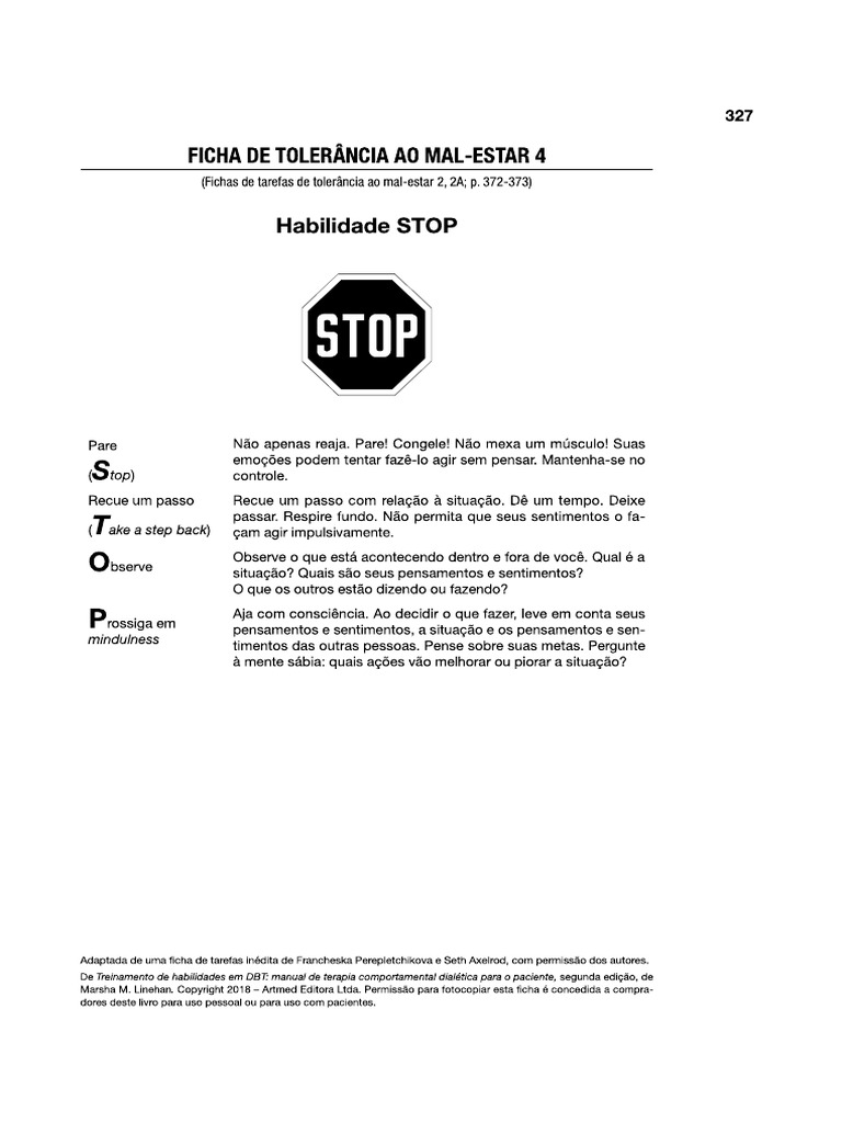Habilidade Stop - Ficha de Tolerância Ao Mal-Estar | PDF