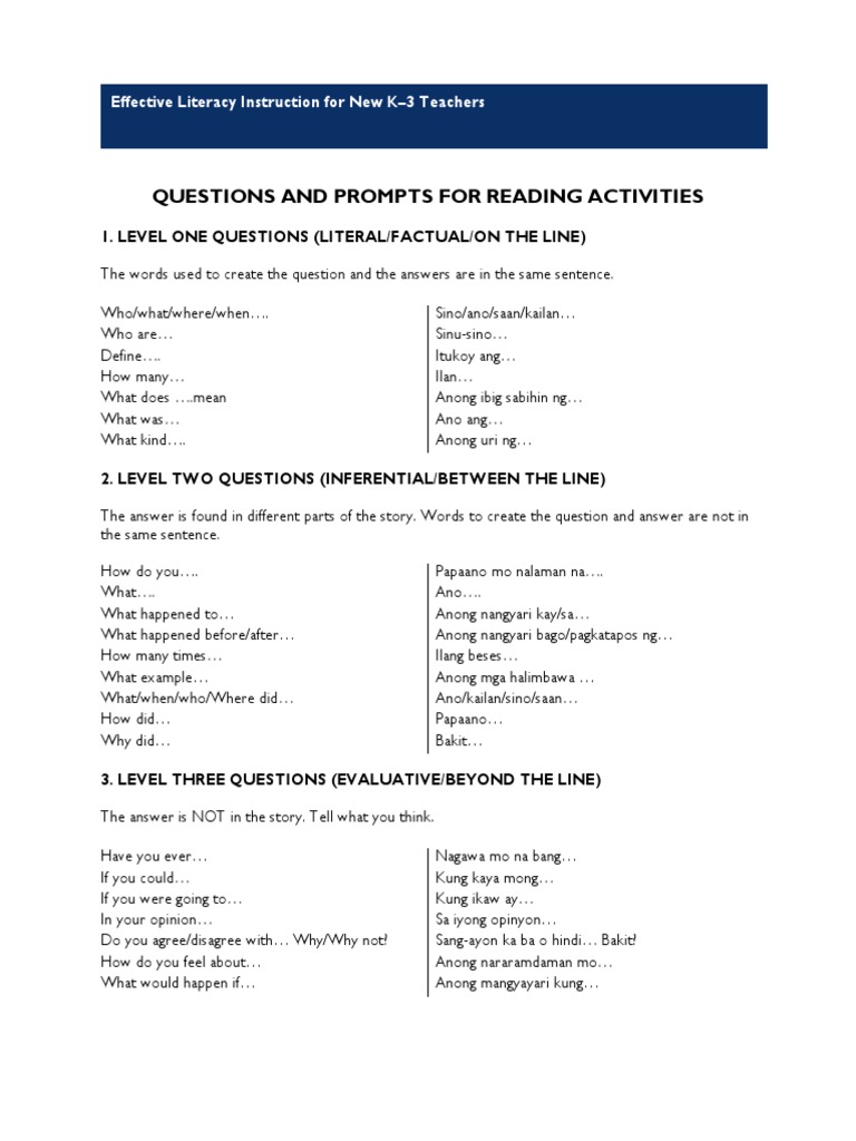 Questions and Prompts For Reading Activities | PDF