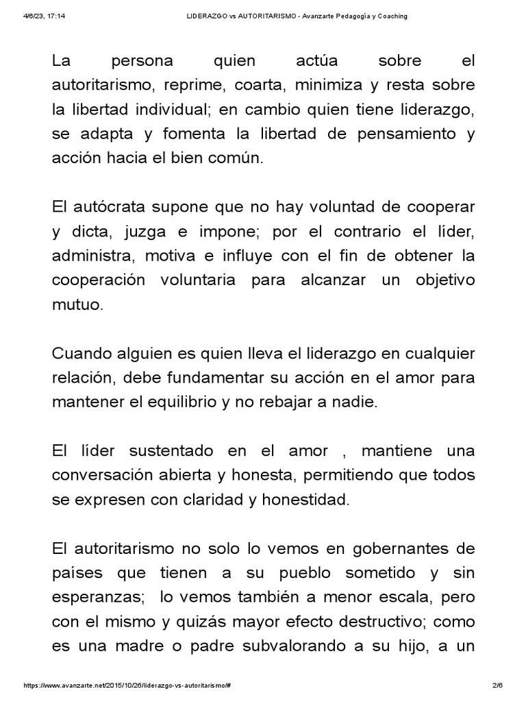 LIDERAZGO Vs AUTORITARISMO - Avanzarte Pedagogía y Coaching | PDF ...