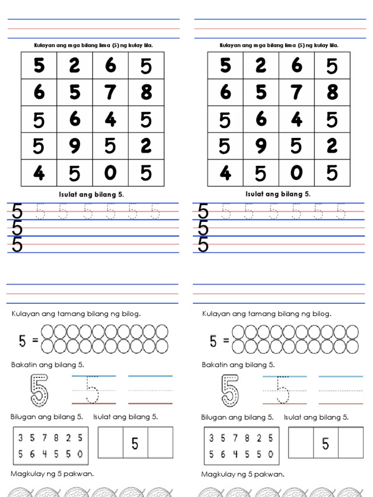 Bilang Lima Worksheets | PDF