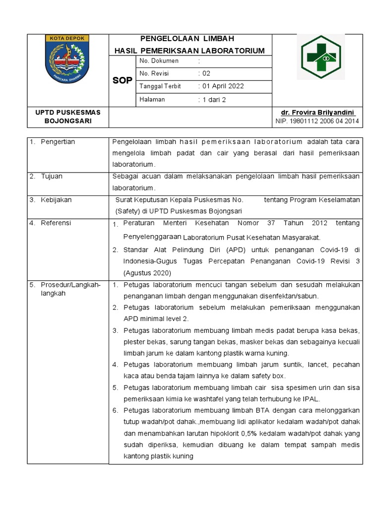 SOP Pengelolaan Limbah Hasil Pemeriksaan | PDF