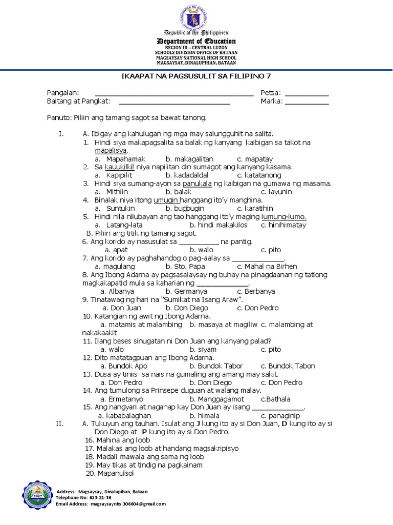 Filipino 7 4TH Periodical Test | PDF