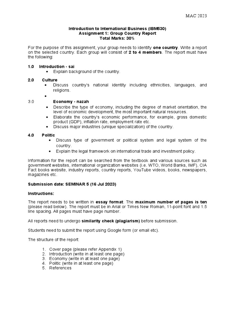 IBM530 Assignment 1 Group Country Report | PDF | Economies