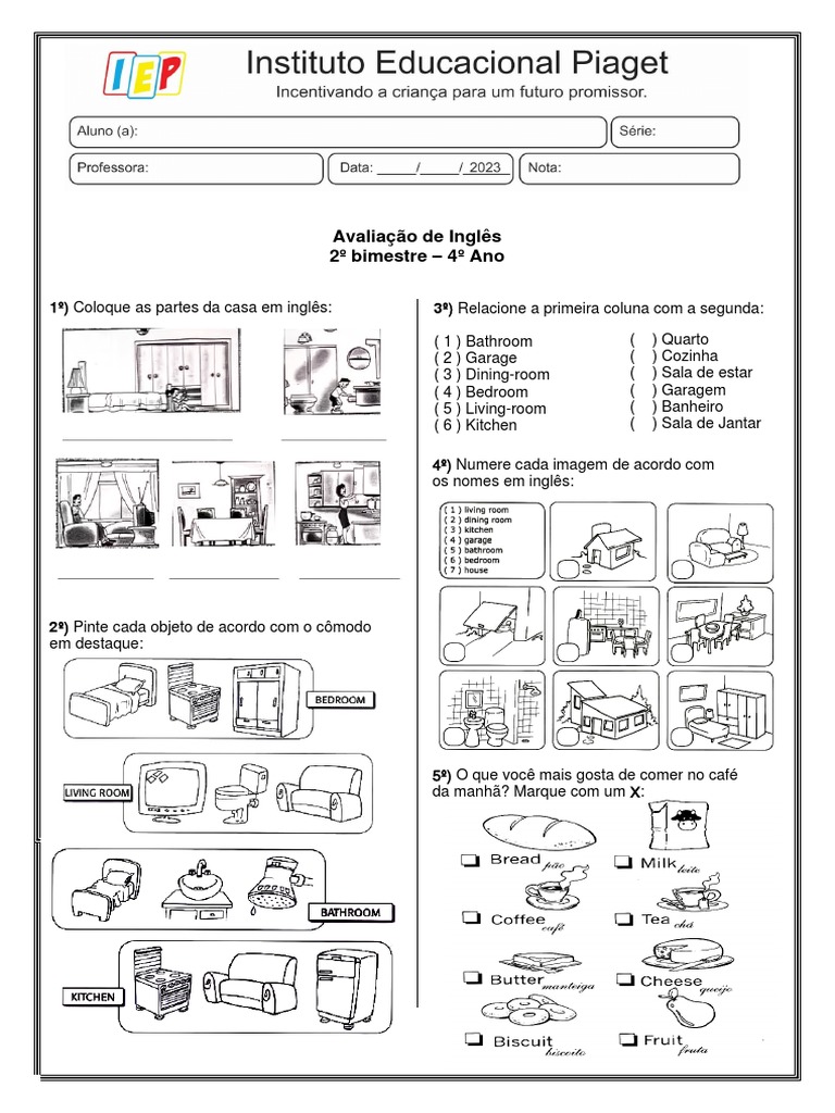Avaliação de Ingles 4 - Ano | PDF