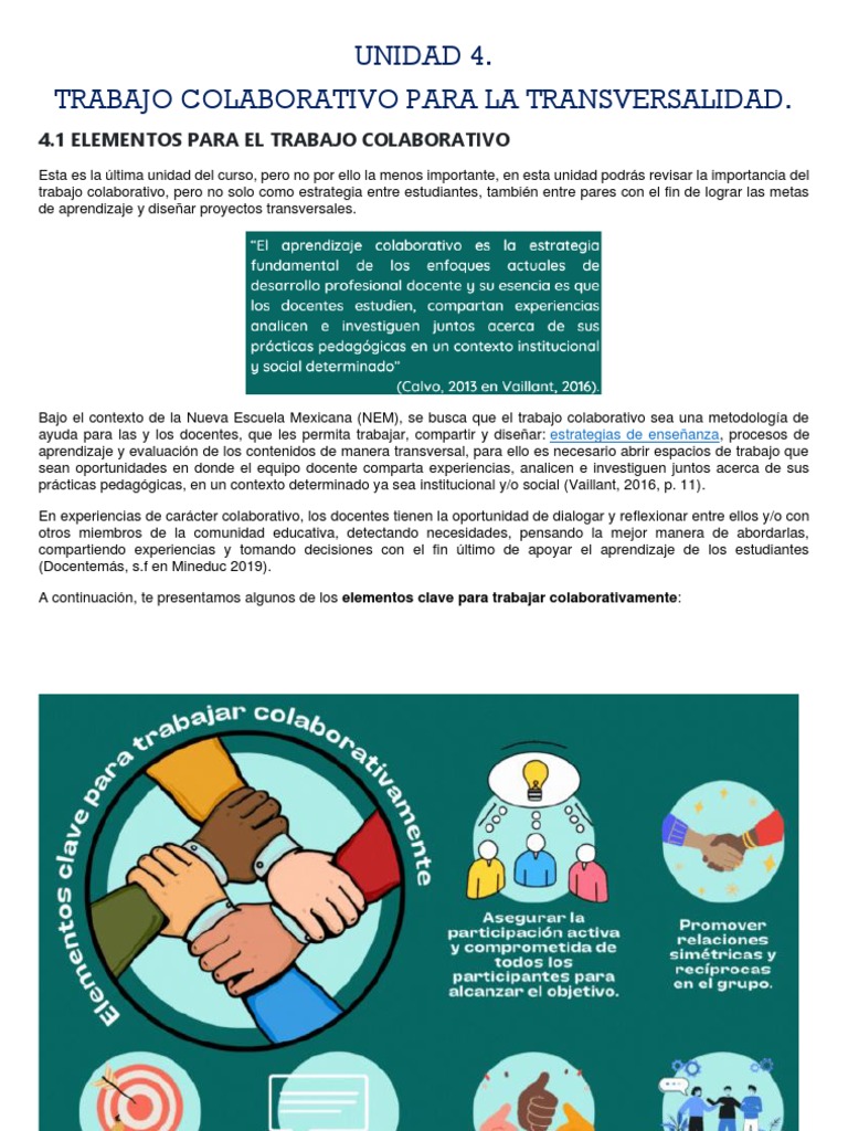 Unidad 4. Trabajo Colaborativo para La Transversalidad | PDF | Plan de estudios | Enseñando