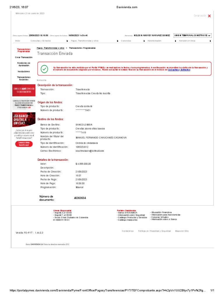 Transferencia Programada Davivienda | PDF | Bancos | Industrias de servicio