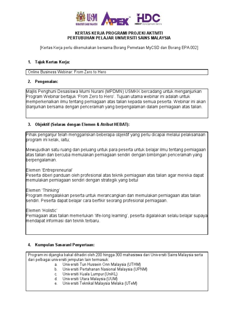 Kertas Cadangan Program (Proposal) 'From Zero To Hero' | PDF