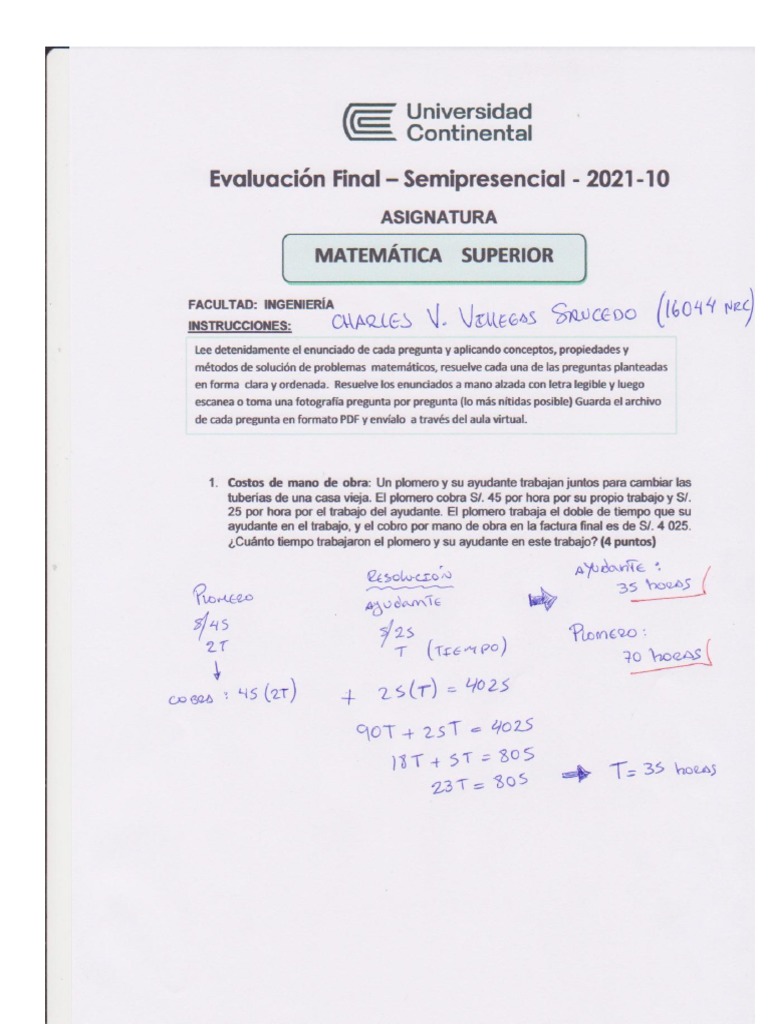 Examen Final Matematica Superior | PDF