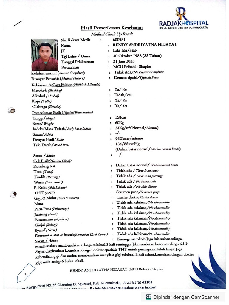 Hasil MCU (Rendy Andriyatna Hidayat) | PDF