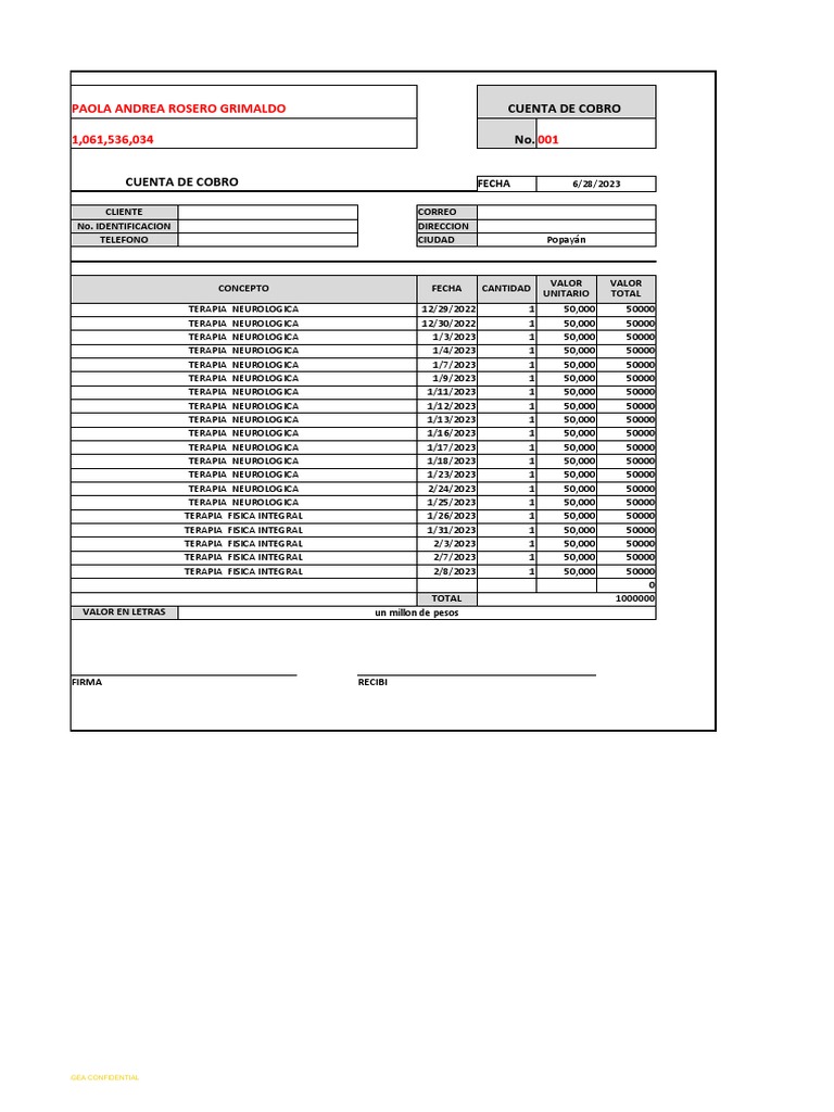 Cuenta de Cobro Ejemplo | PDF