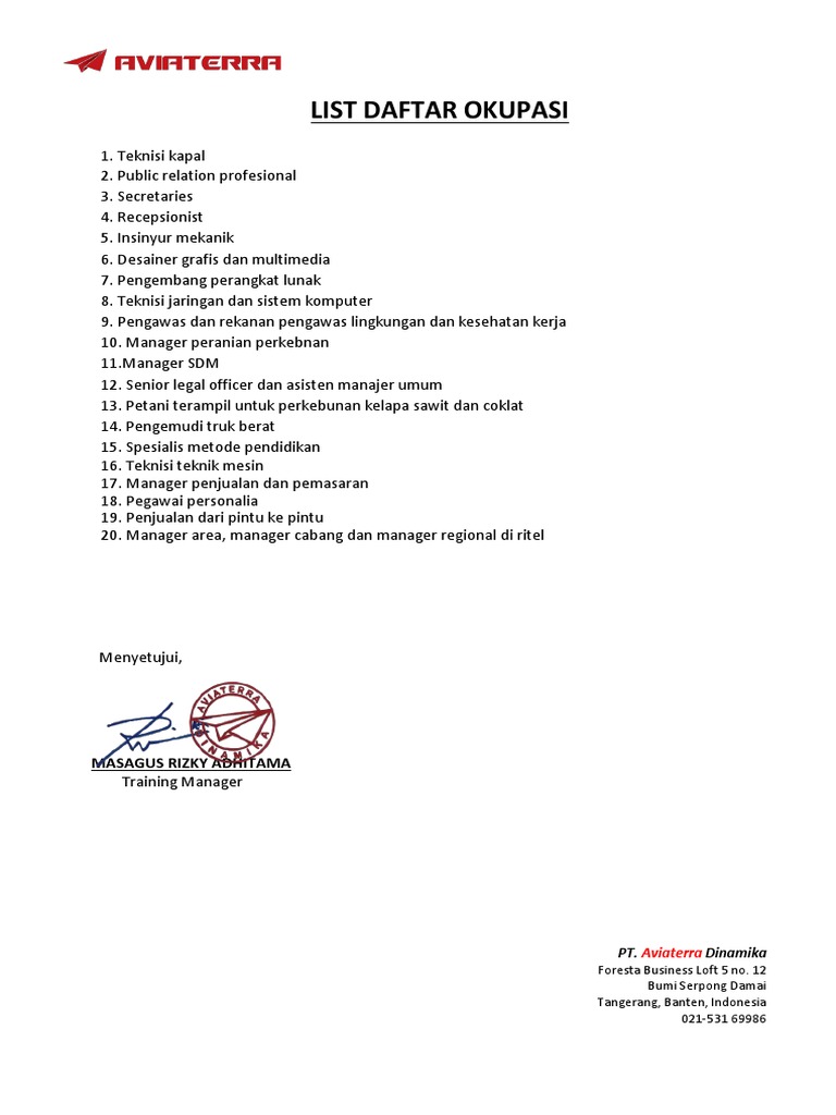 Daftar List Okupasi | PDF