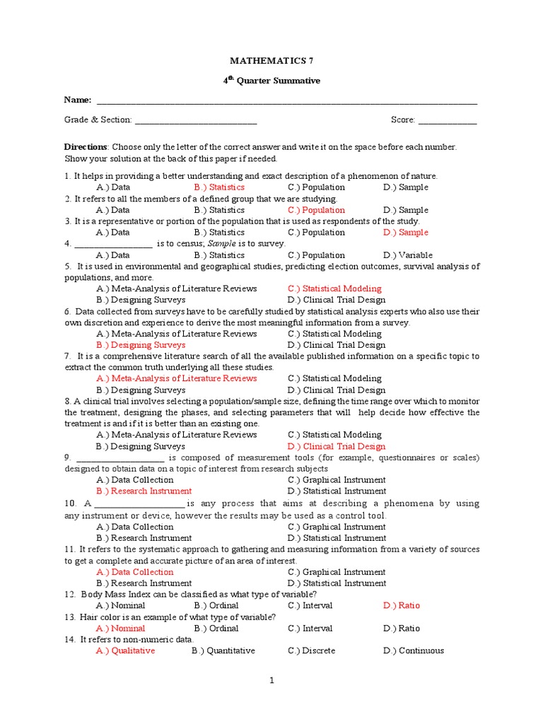 GRADE 7 Summative 6 | PDF | Statistics | Data GRADE 7 Summative 6 | PDF | Statistics | Data