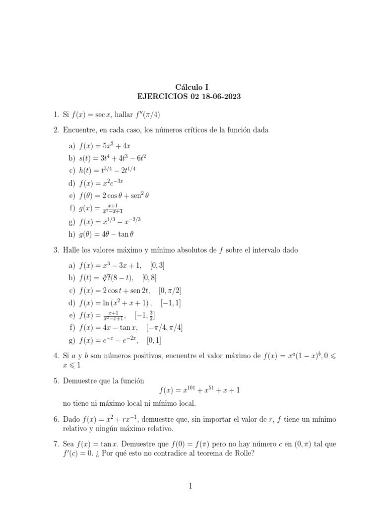 Cálculo I Ejercicios 02 18-06-2023 | PDF | Intervalo (Matemáticas) | Análisis real