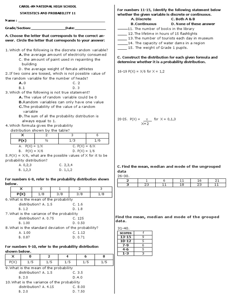 Statistics Amp Probability Summative Test PDF Free | PDF | Probability ...