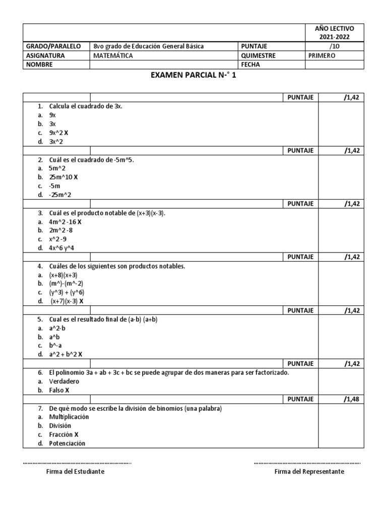 Examenes Parciales 8vo | PDF