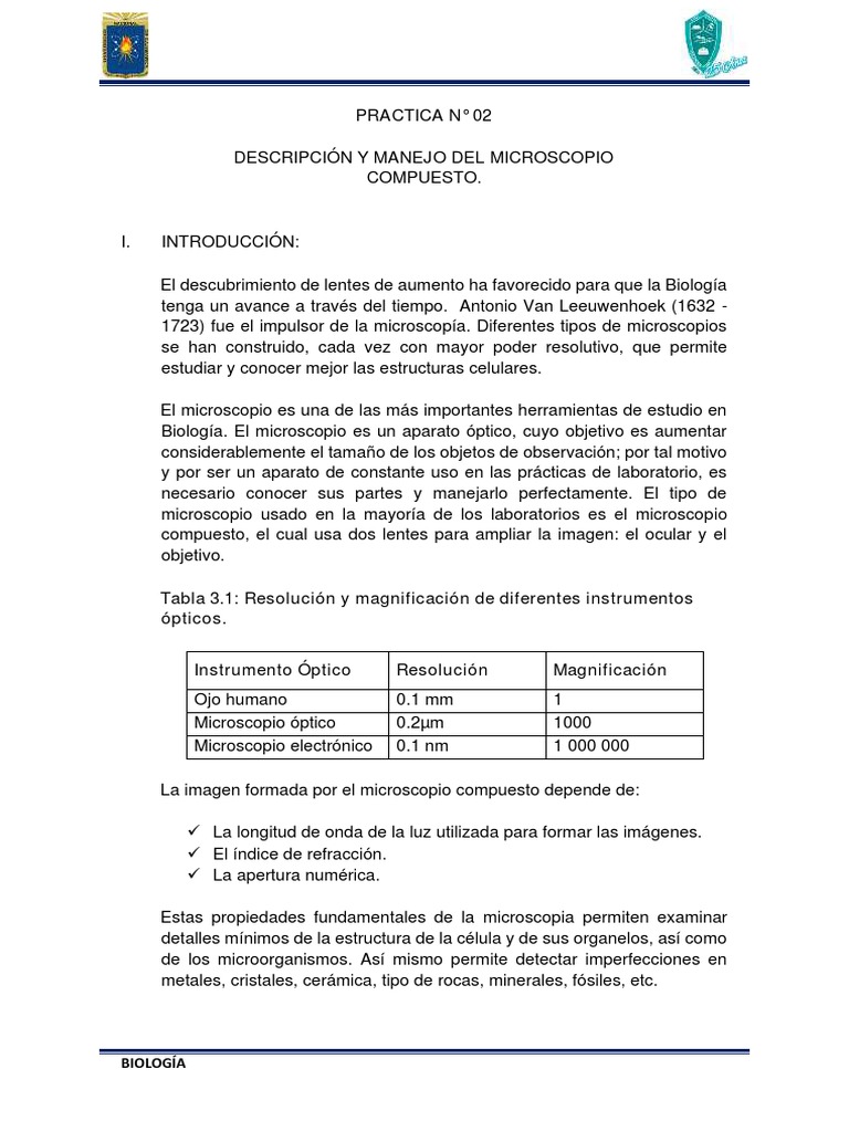 Tarea - Practica de Descripción y Manejo Del Microscopio Compuesto ...