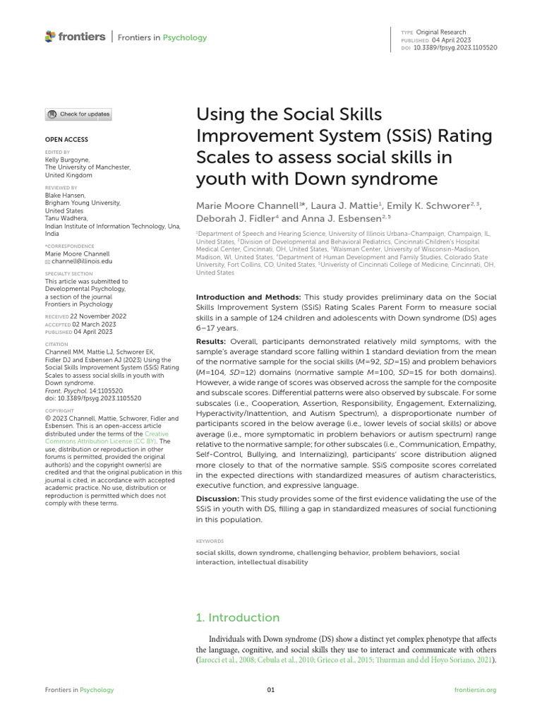 Using The Social Skills Improvement System Ssis Rating Scales To Assess Social Skills In Youth