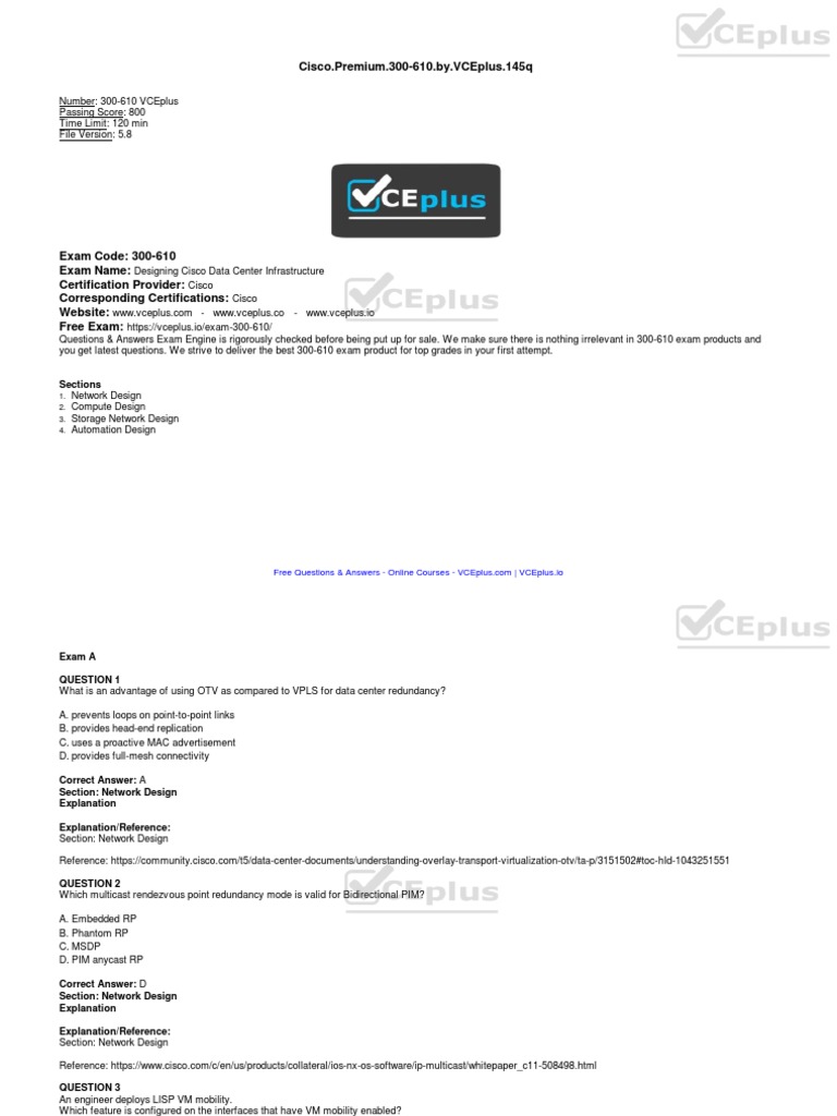 Cisco Premium 300-610 by VCEplus 145q | PDF | Computer Network ...