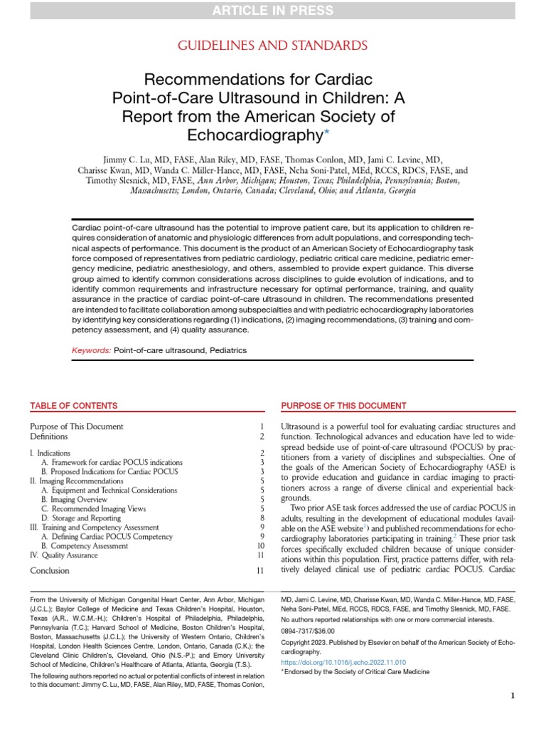 ASE latest POCUS peds guideline | PDF | Echocardiography | Cardiology