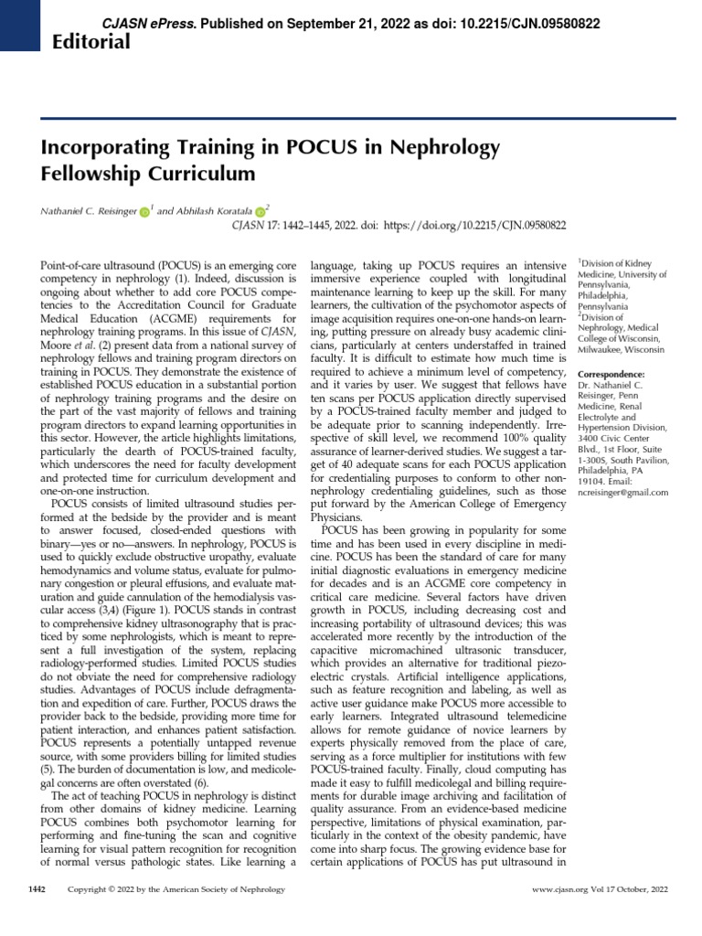 CJASN POCUS Editorial | PDF | Medical Specialties | Clinical Medicine