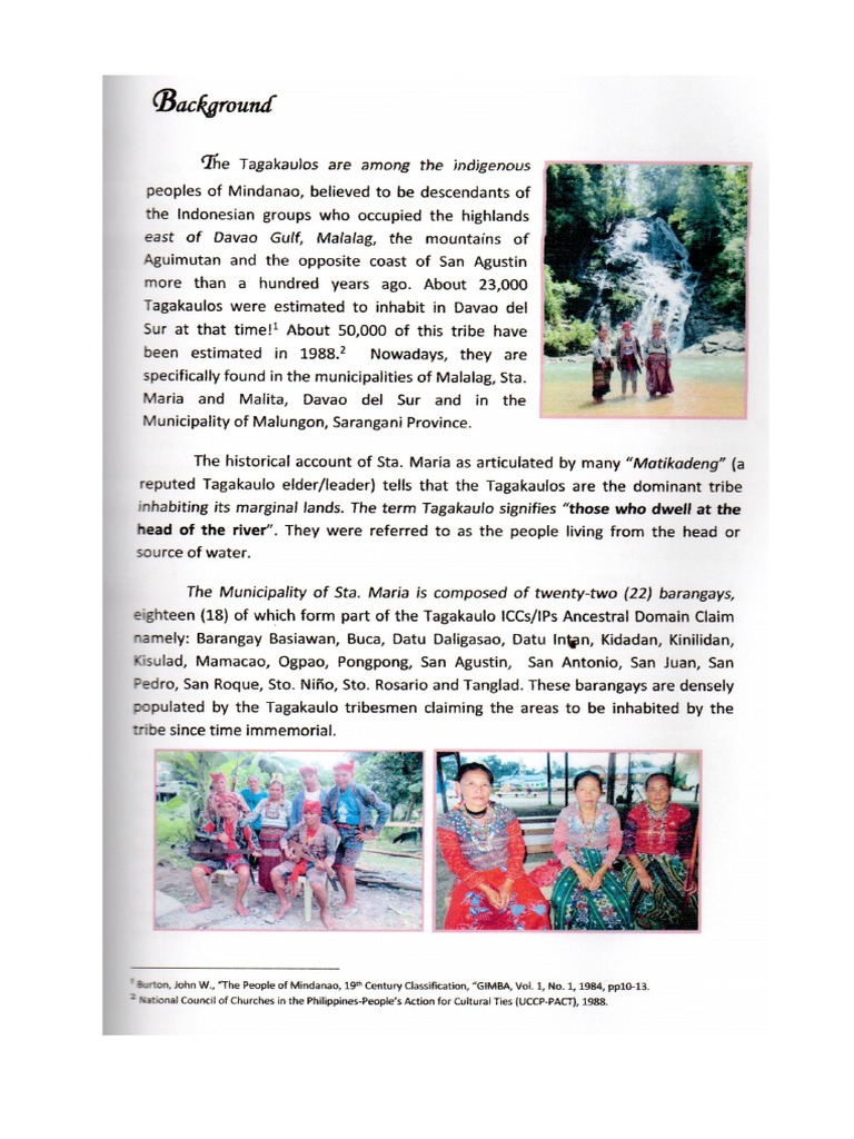 Sta. Maria and Tagakaolo Tribe | PDF