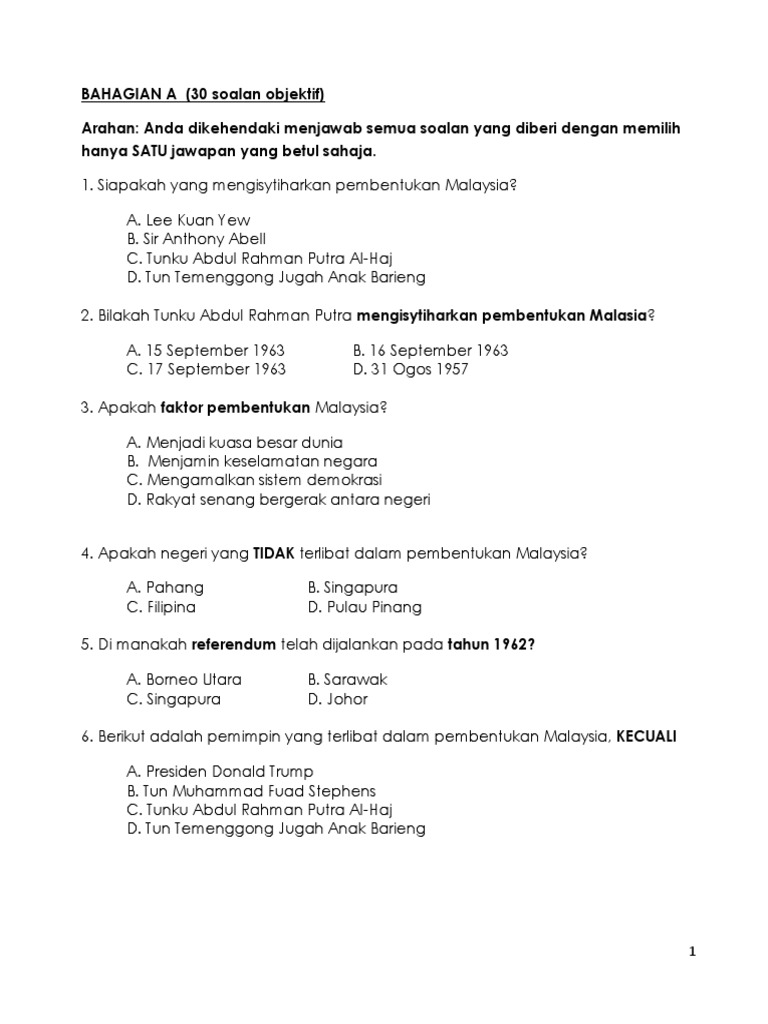 Latihan Sejarah Tahun 6 Unit 3 | PDF | Politik | Ilmu Sosial